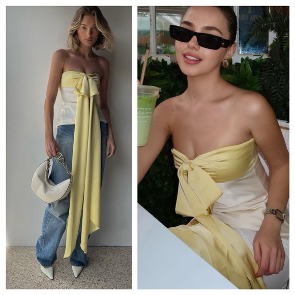 Helsa | Tops | Nwt Helsa Studio Ivory Yellow Elisabetta Bow Strapless ...